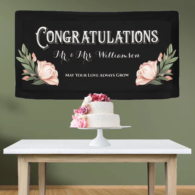 Congratulations Elegant Wedding Reception Flowers Banner | Zazzle