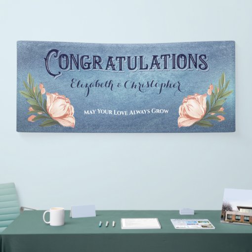 Congratulations Engagement Party Pink Rose Flowers Banner | Zazzle