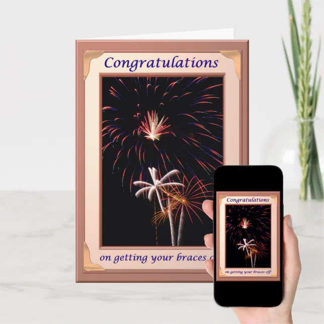 Congratulations Fireworks Braces Off Card | Zazzle