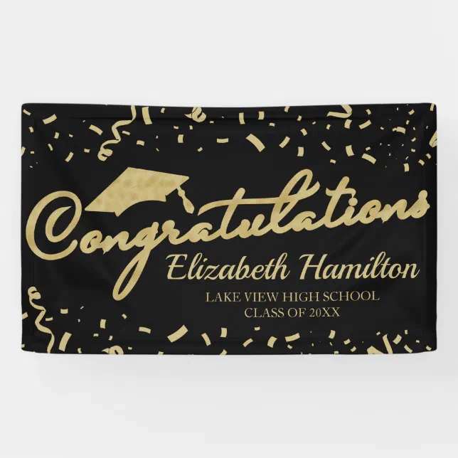 Congratulations Gold And Black Graduation Banner | Zazzle