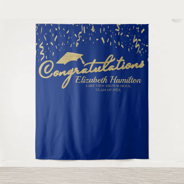 Congratulations Gold And Blue Graduation Backdrop | Zazzle