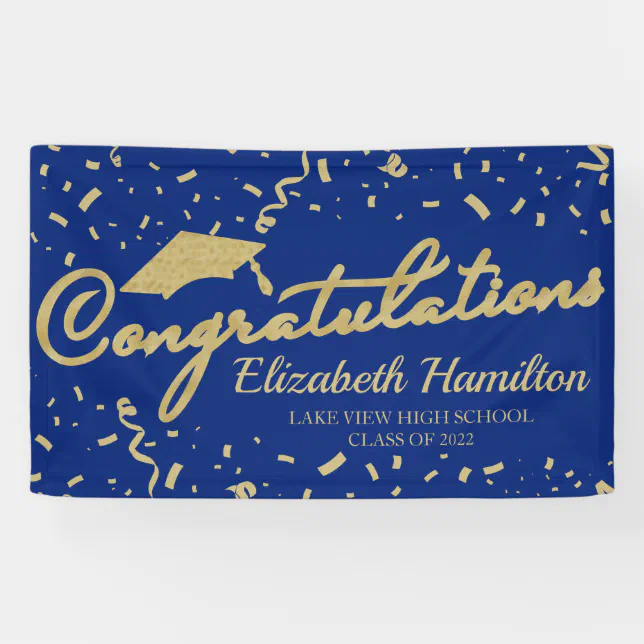 Congratulations Gold And Blue Graduation Banner | Zazzle