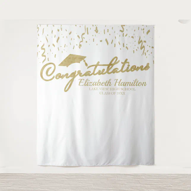 Congratulations Gold And White Graduation Backdrop | Zazzle