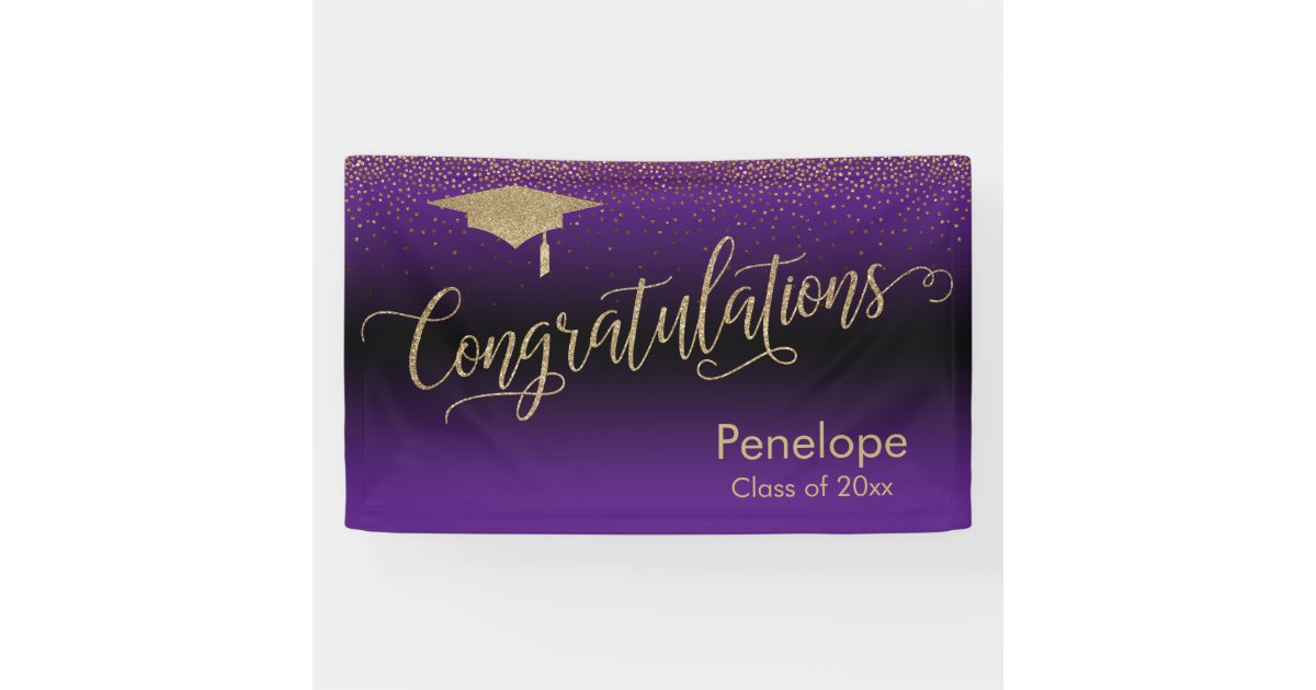 Congratulations Gold Confetti Graduation Purple Banner | Zazzle