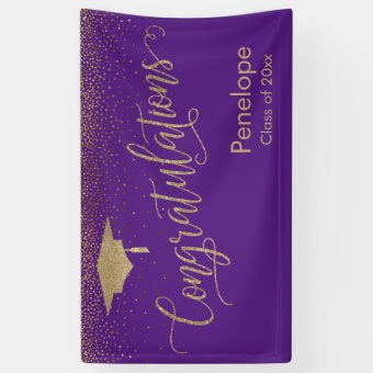 Congratulations Gold Confetti Graduation Purple Banner | Zazzle