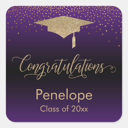 Congratulations Gold Confetti Graduation Purple Square Sticker | Zazzle.com