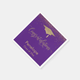 Congratulations Gold Graduation Cap Purple Napkins | Zazzle