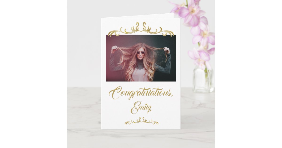 Congratulations Gold Ornaments Photo Graduation Card | Zazzle