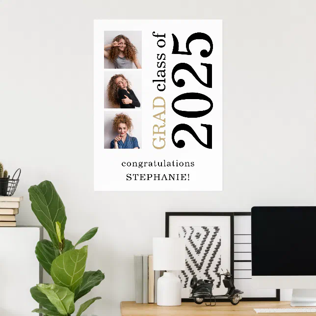 Congratulations Grad 2024 Graduation Name 3 Photos Poster | Zazzle