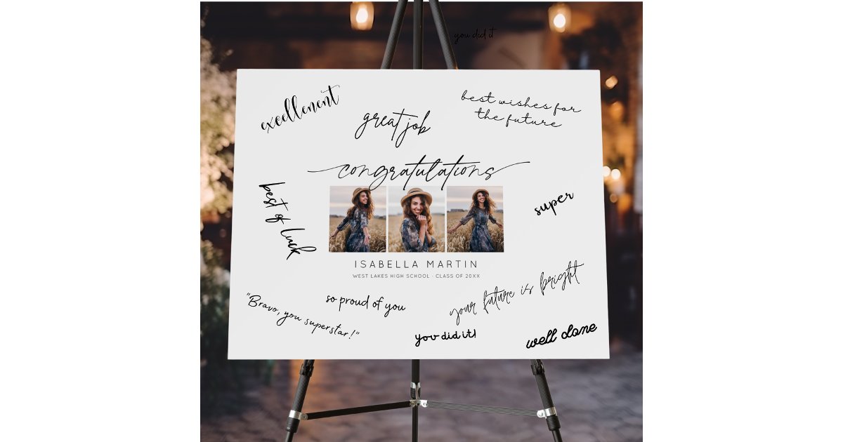 Congratulations Grad 3 Photo Signature Horizontal Foam Board | Zazzle