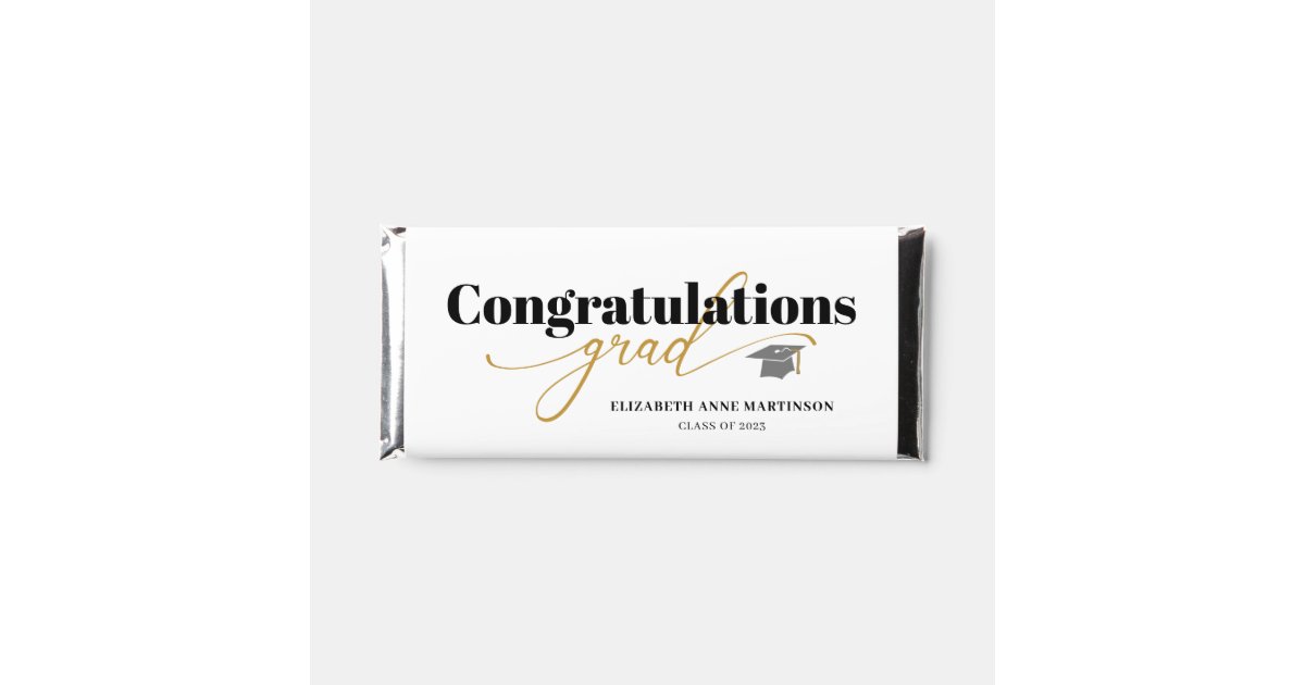 Congratulations Grad Black and Gold Script Hershey Bar Favors | Zazzle