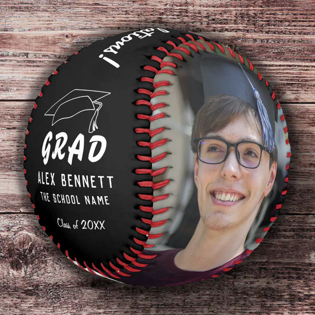 Congratulations Grad Black Graduation Cap 2 Photo Baseball | Zazzle