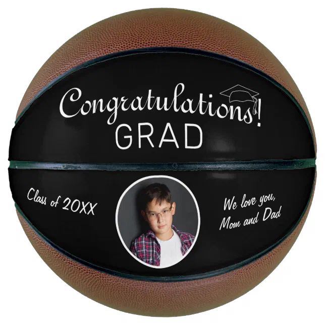 Congratulations Grad Black Graduation Photo Basketball | Zazzle