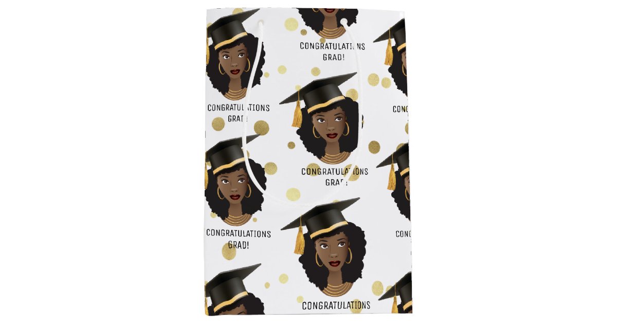 Congratulations Grad! Black Woman w/Graduation Cap Medium Gift Bag | Zazzle