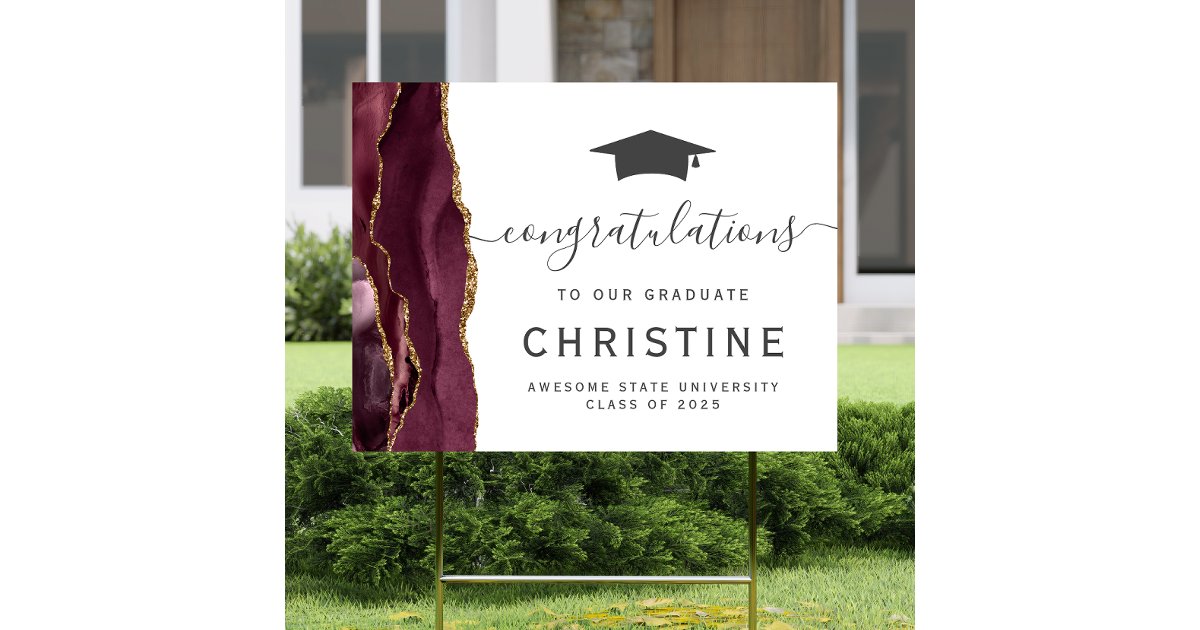 Congratulations Grad Burgundy Agate Yard Sign | Zazzle