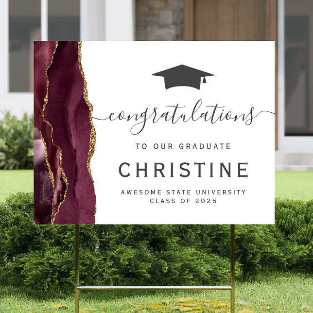 Congratulations Grad Burgundy Agate Yard Sign | Zazzle