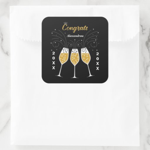 Congratulations Grad Graduation Gold Custom Square Sticker | Zazzle