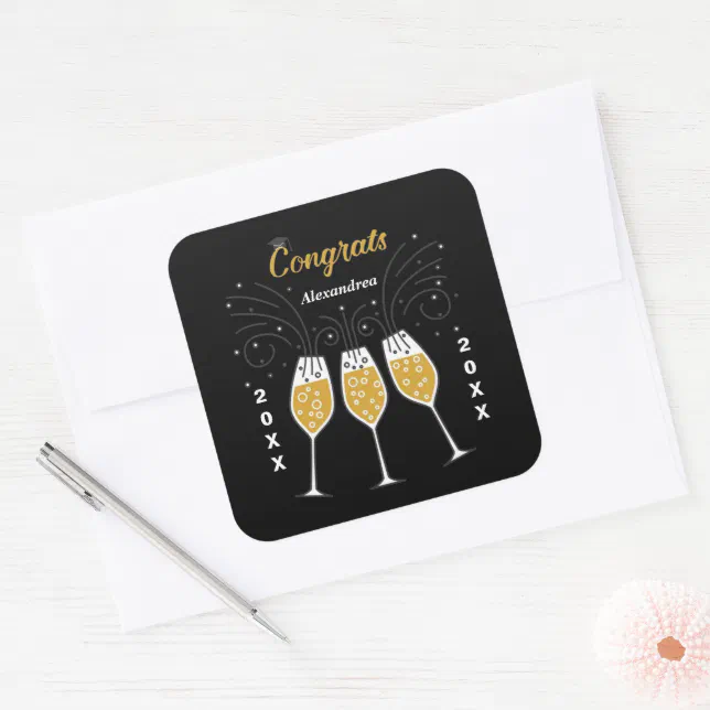 Congratulations Grad Graduation Gold Custom Square Sticker | Zazzle