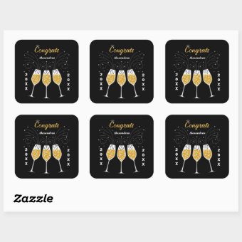 Congratulations Grad Graduation Gold Custom Square Sticker | Zazzle
