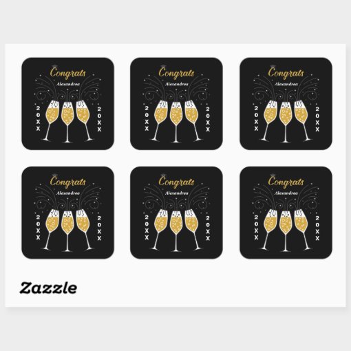 Congratulations Grad Graduation Gold Custom Square Sticker | Zazzle