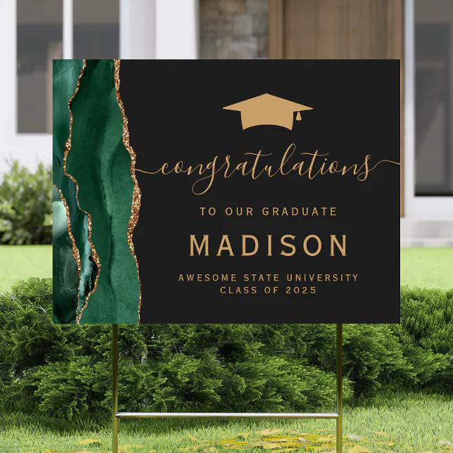 Congratulations Grad Green Gold Agate Dark Yard Sign | Zazzle