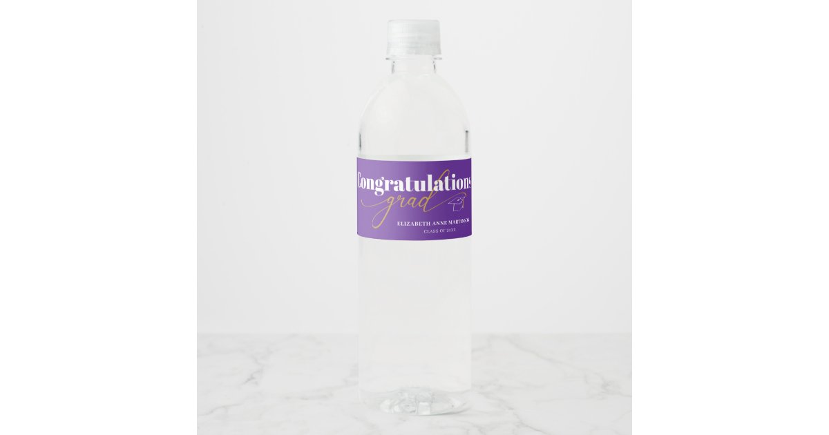 Congratulations Grad Modern Script Typography Water Bottle Label | Zazzle
