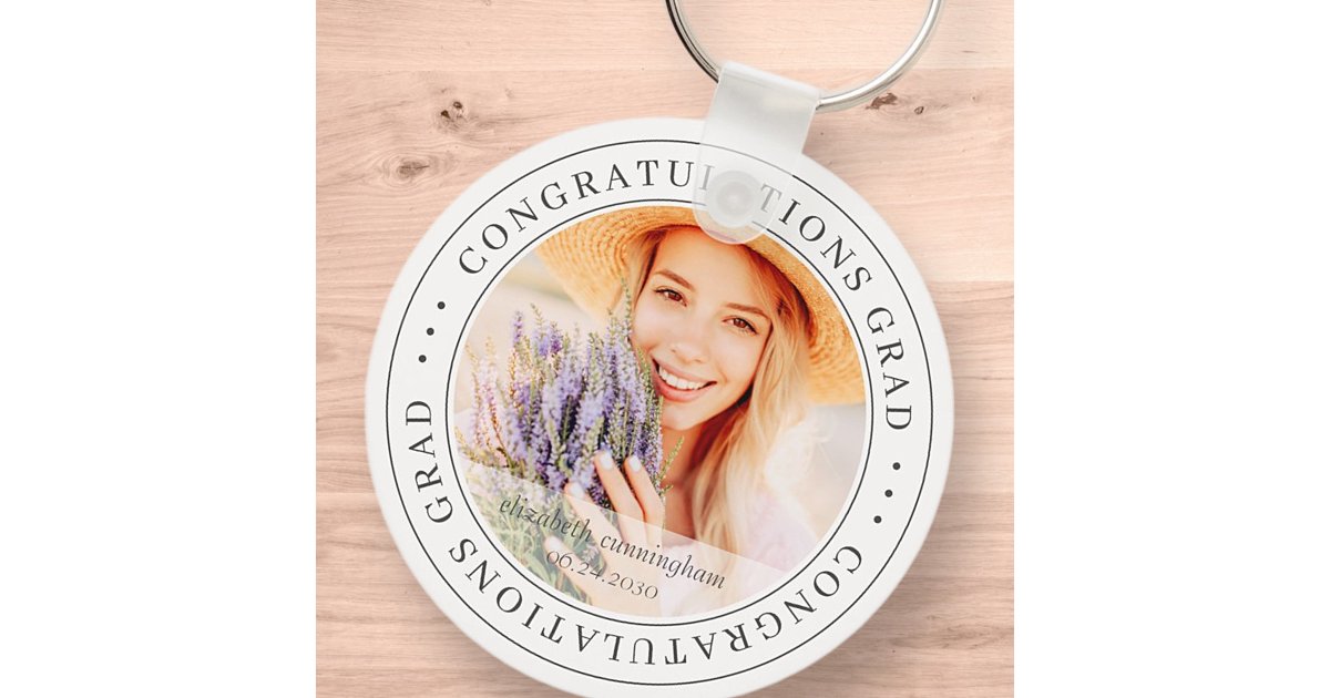 Congratulations Grad Modern Simple Elegant Photo Keychain | Zazzle