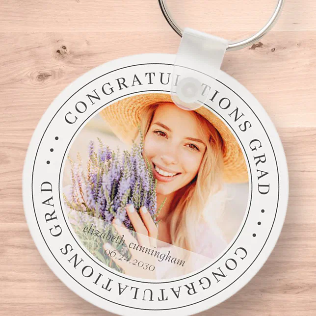Congratulations Grad Modern Simple Elegant Photo Keychain | Zazzle