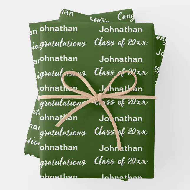 Congratulations Grad Name Dark Green Graduation Wrapping Paper Sheets ...