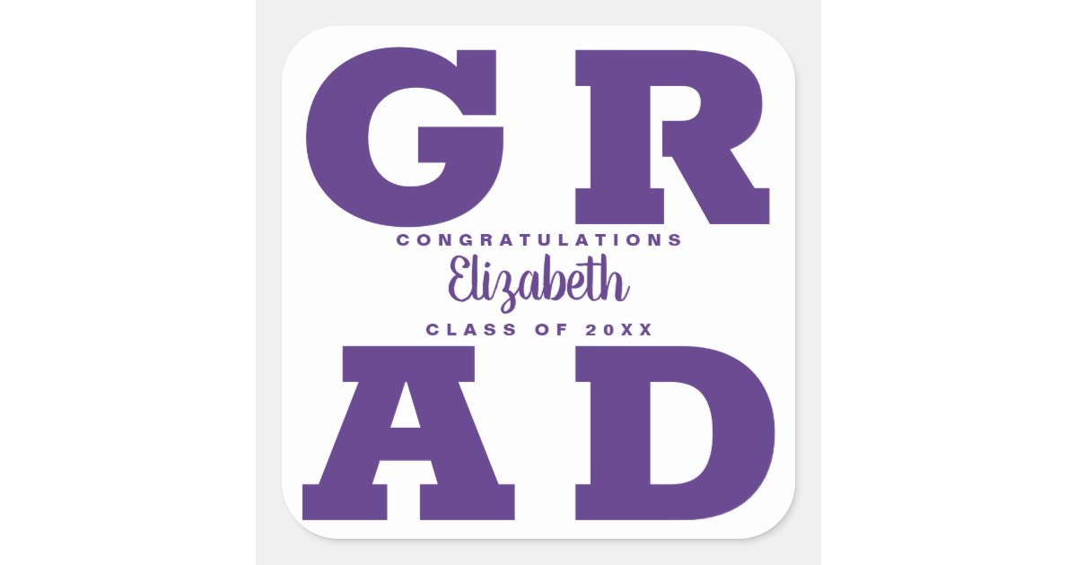 Congratulations Grad Purple White Square Sticker | Zazzle