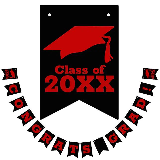 Congratulations Grad Scarlet Red on Black Bunting Flags | Zazzle