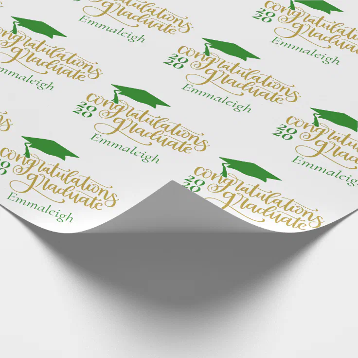Congratulations Grad Year Monogram Green Gold Wrapping Paper | Zazzle