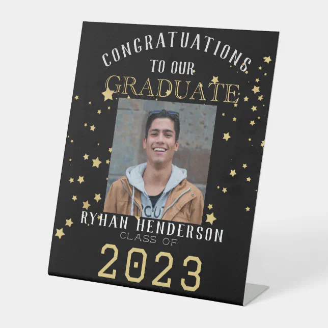 Congratulations Graduate Black Gold Photo Pedestal Sign | Zazzle