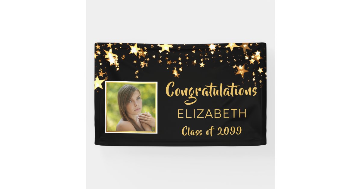 Congratulations Graduate Black And Gold Stars Photo Banner Zazzle