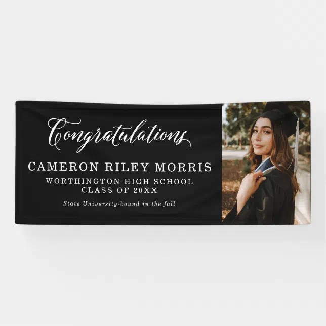 Congratulations graduate black white graduation banner | Zazzle