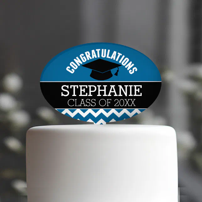 Congratulations Graduate - Blue Black Graduation Cake Topper | Zazzle