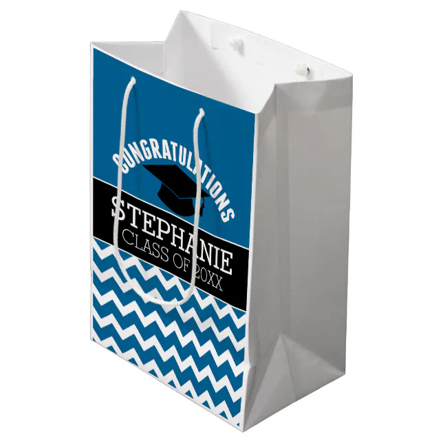 Congratulations Graduate - Blue Black Graduation Medium Gift Bag | Zazzle