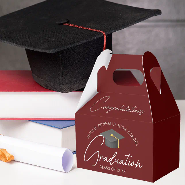 Congratulations Graduate Burgundy Graduation Party Favor Boxes | Zazzle