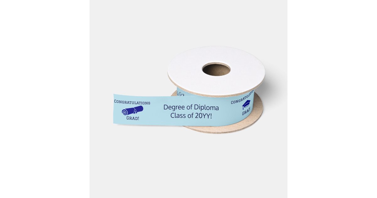 Congratulations Graduate Cap Diploma Blue Custom Satin Ribbon | Zazzle