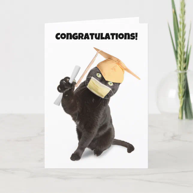 Congratulations Graduate Cat in Face Mask Humor Holiday Card | Zazzle