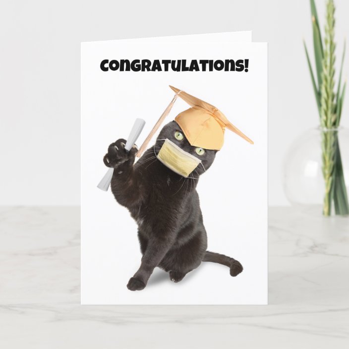 Congratulations Graduate Cat in Face Mask Humor Holiday Card | Zazzle.com