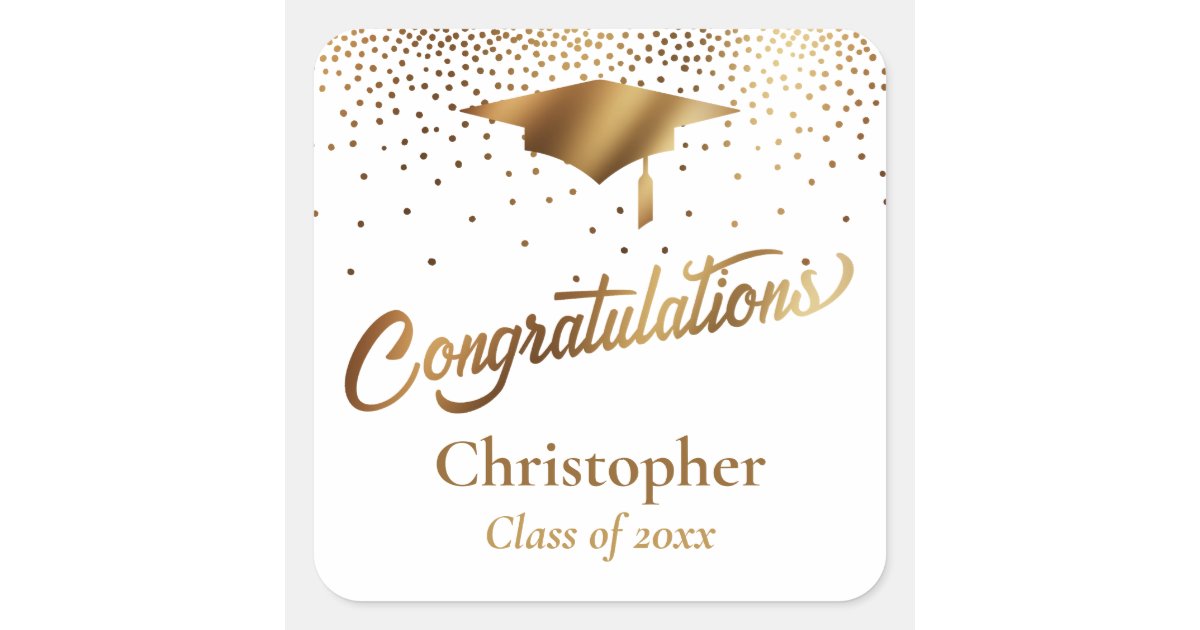 Congratulations Graduate, Class of Gold and White Square Sticker | Zazzle