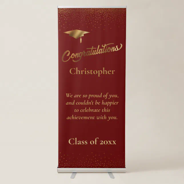 Congratulations Graduate, Class of Gold on Red Retractable Banner | Zazzle