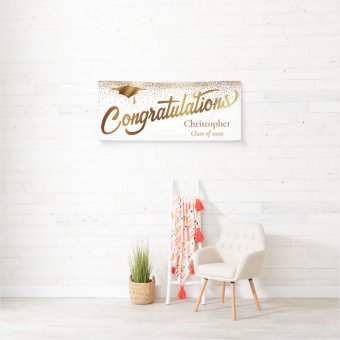 Congratulations Graduate, Class of Gold on White Banner | Zazzle