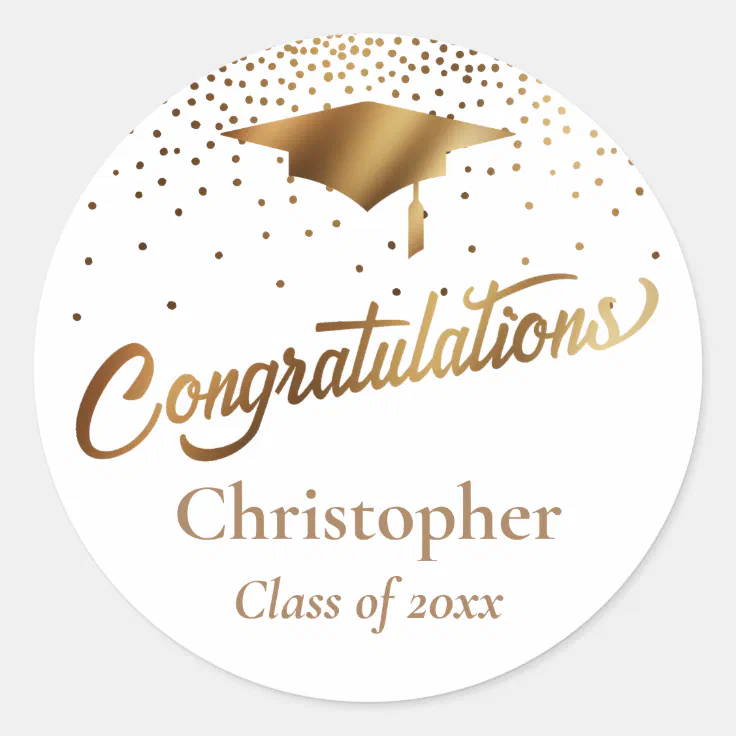 Congratulations Graduate, Class of Gold & White Classic Round Sticker ...