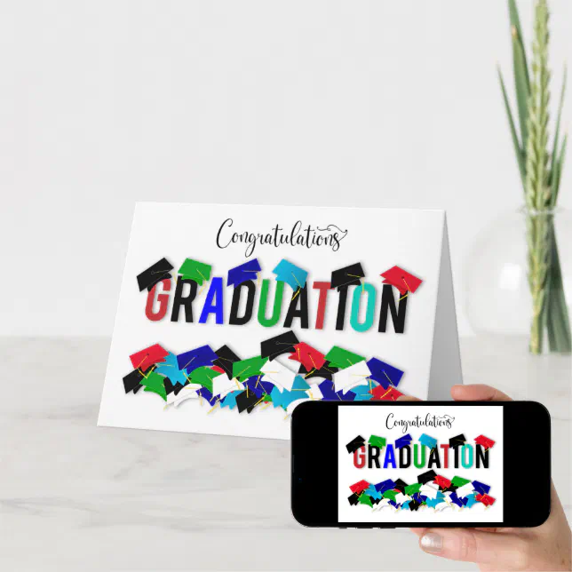 Congratulations Graduate Colorful Graduation Caps Card | Zazzle