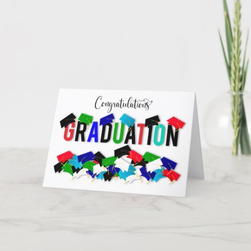 Congratulations Graduate Colorful Graduation Caps Card | Zazzle