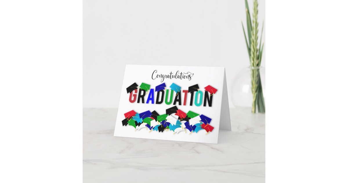 Congratulations Graduate Colorful Graduation Caps Card | Zazzle