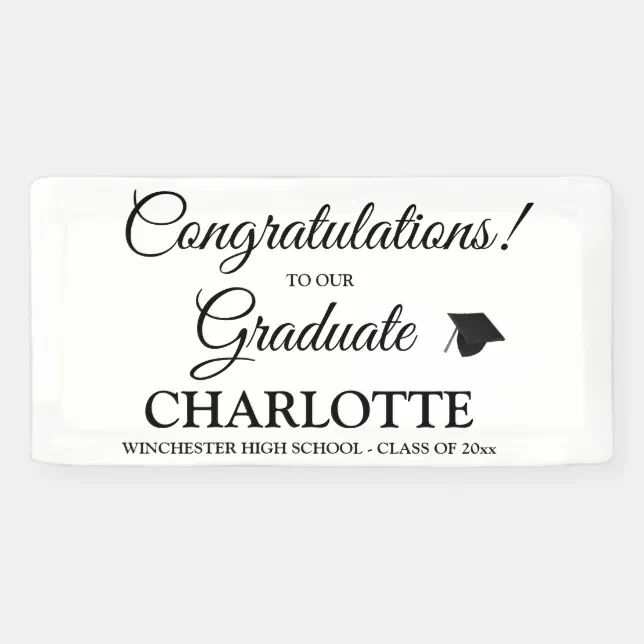 Congratulations graduate custom black script text banner | Zazzle