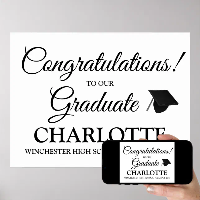 Congratulations graduate custom black script text poster | Zazzle